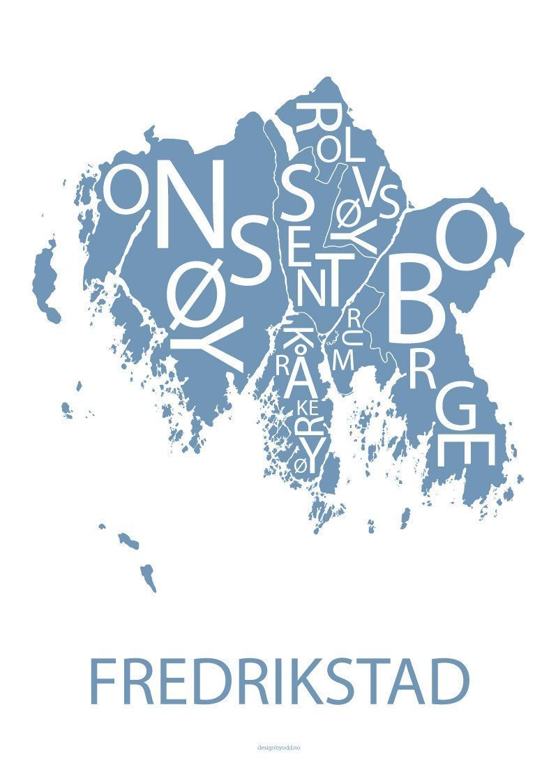 Fredrikstad kart (blå kart) — Overrask.no
